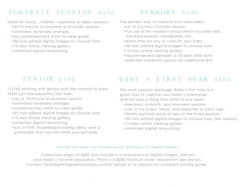 SESSIONS FEES - Minneapolis St. Paul Portrait Photographer